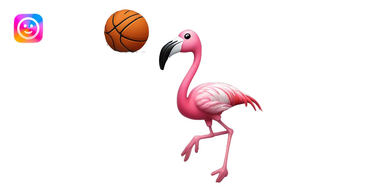 Flamingo dunking a basketball below the net emoji | AI Emoji Generator