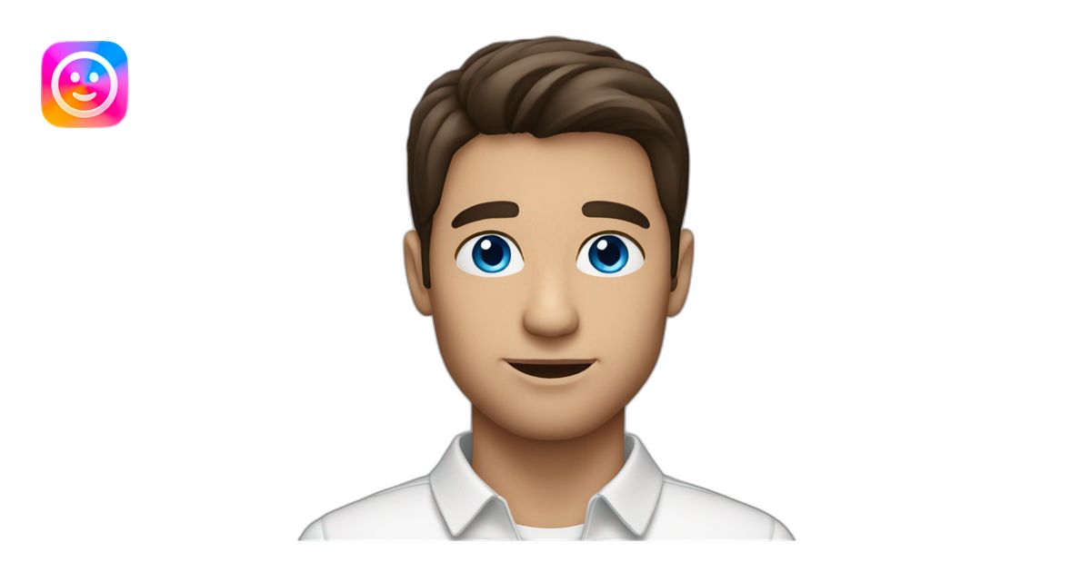 Brunette man blue eyes emoji | AI Emoji Generator