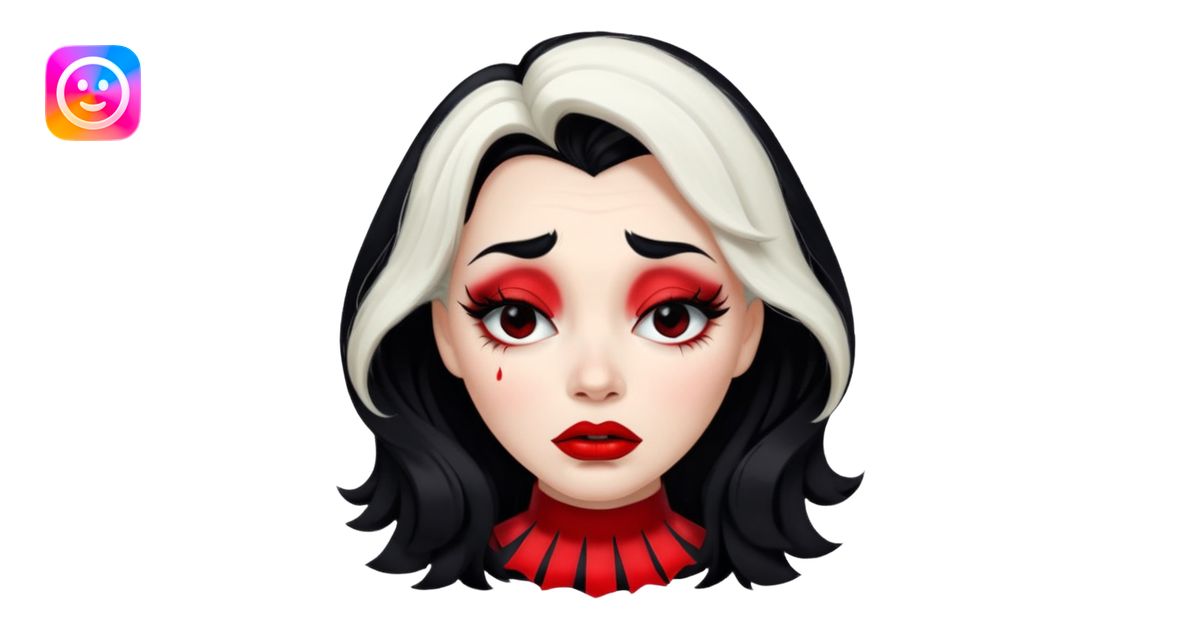 Cruella de vi crying emoji | AI Emoji Generator