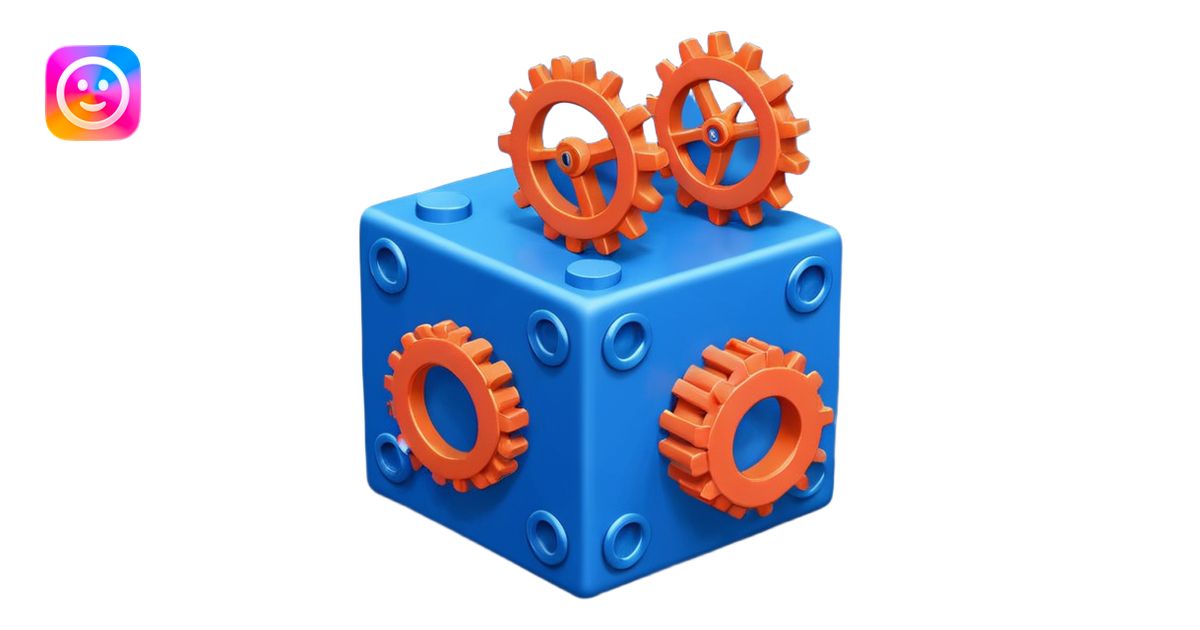 Modern minimal emoji: building blocks + connection flows + gear. Deep ...