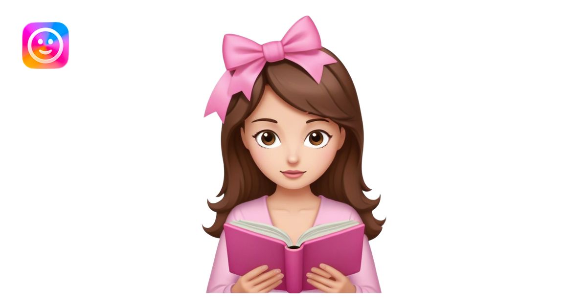 a brown haired, fair skinned female reader reading a pink romance novel ...