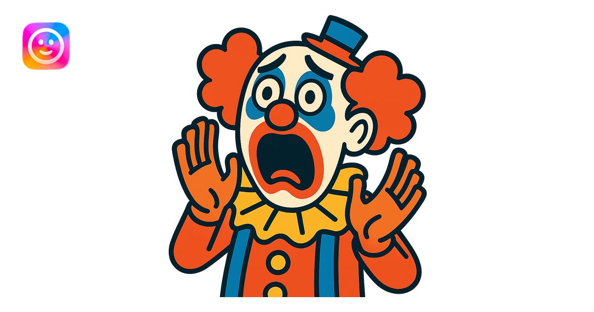 character screaming in fear, extremely terrified, clown face ...