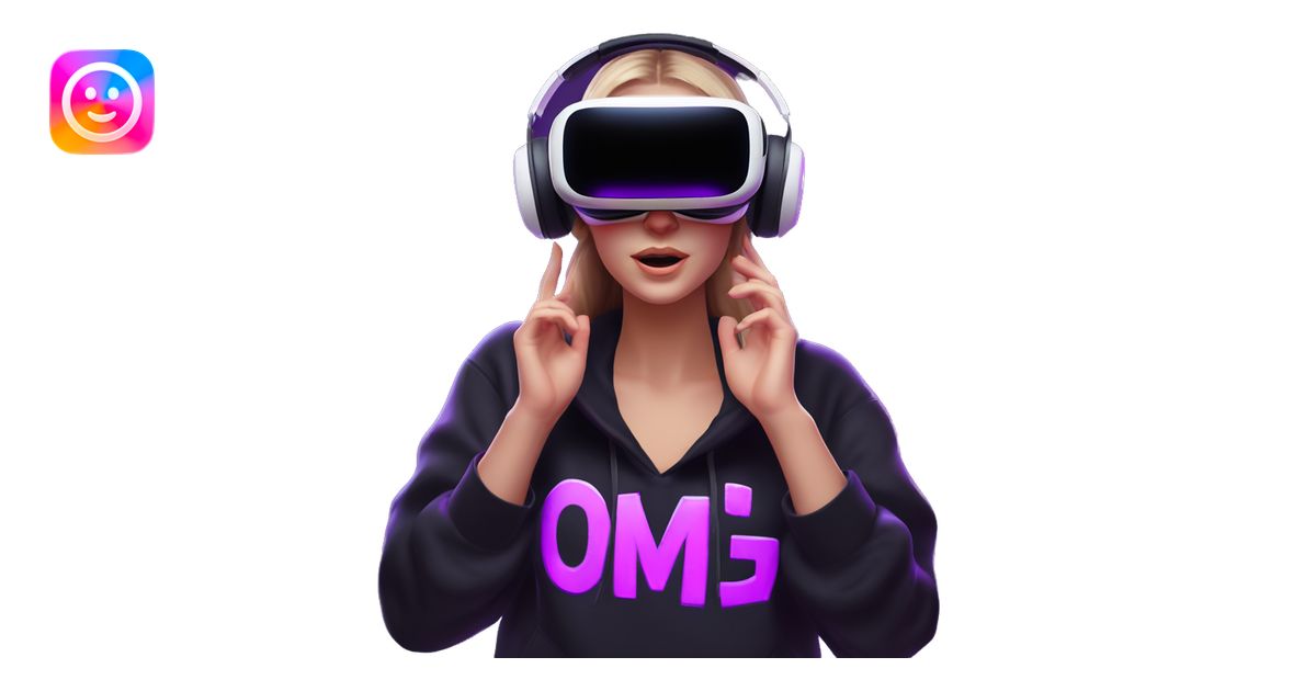 Russian girl wearing black hoody with violet letters "OMG", in vr ...
