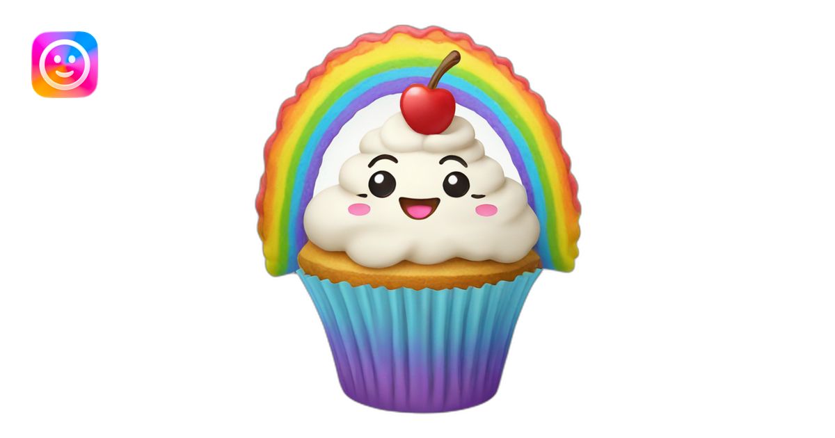 Happy cupcake with rainbow icing emoji | AI Emoji Generator