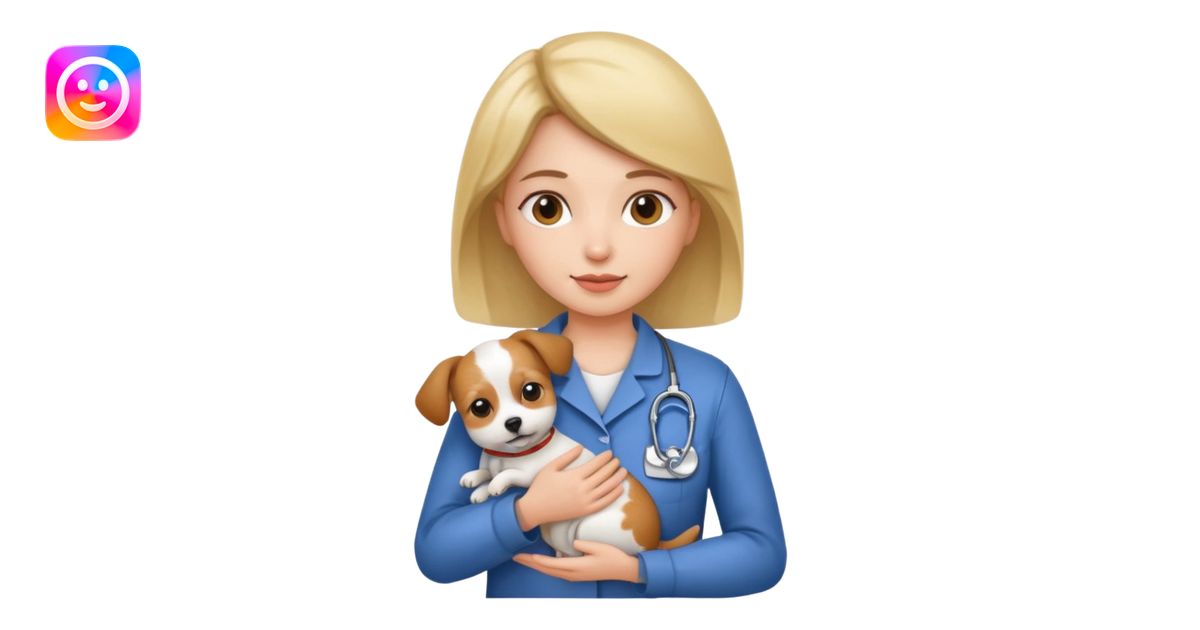 a woman vet holding a small dog emoji | AI Emoji Generator