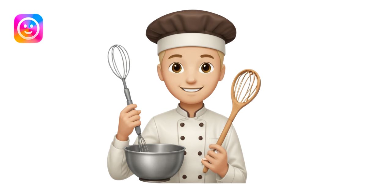 Male Young Pastry Chef – smiling, holding whisk and mixing bowl. emoji ...