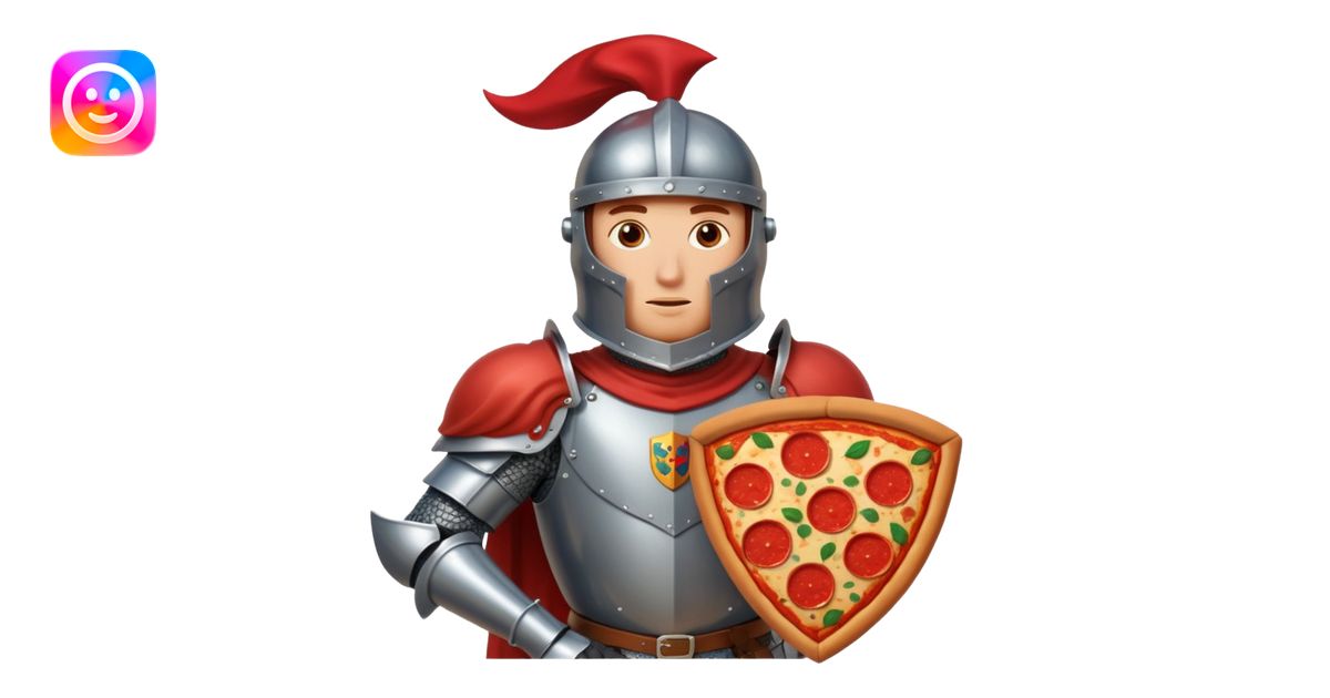 Pizza Knight his armor is piza box emoji | AI Emoji Generator