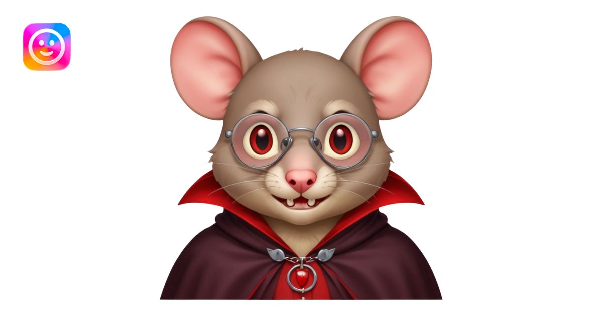 Vampire animal, rat in red collar cloak, red eye, fangs, classes emoji ...