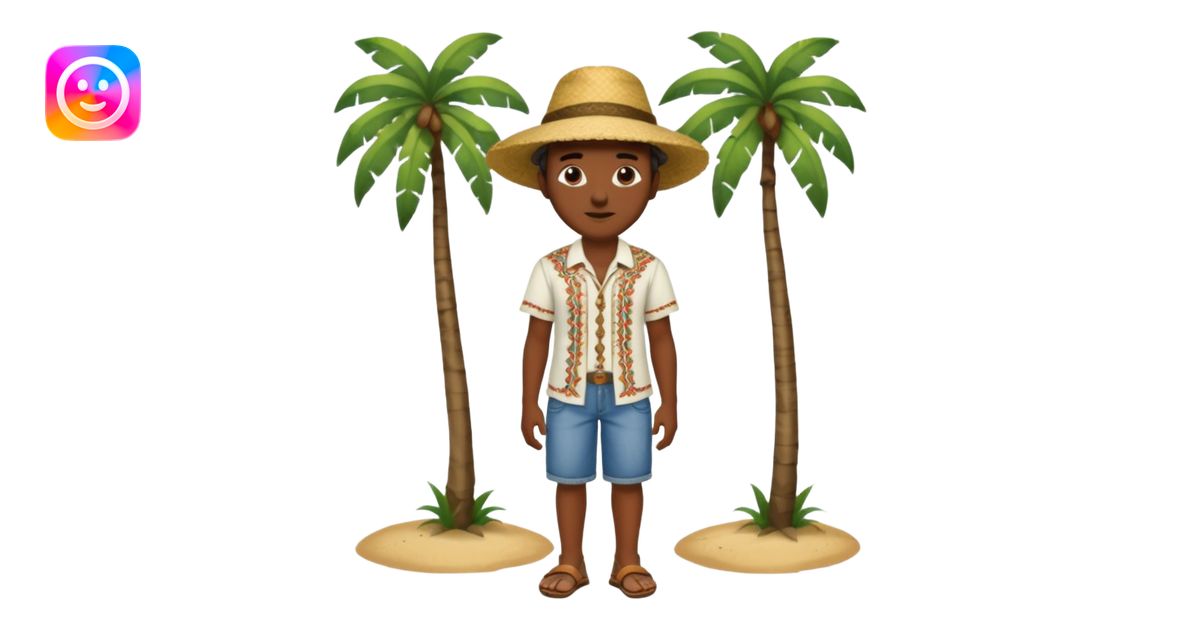 Gars Créole réunionnais ti jean chapeau paille tong au pieds emoji | AI ...