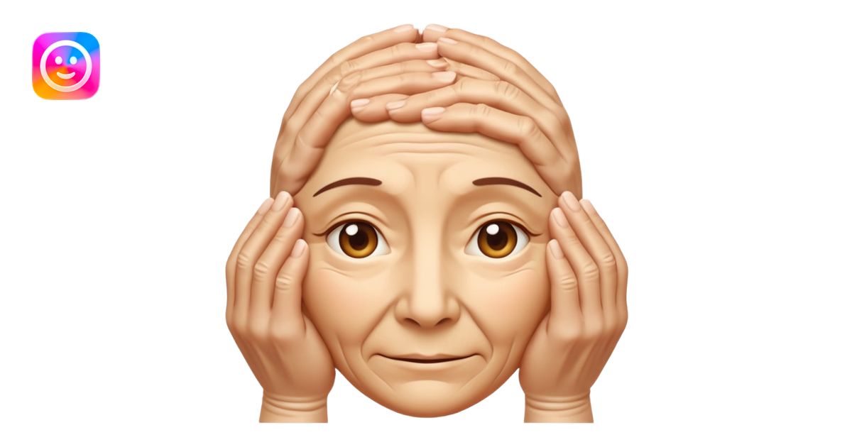 Simple emoji of a face with wrinkles being smoothed by hands, both ...