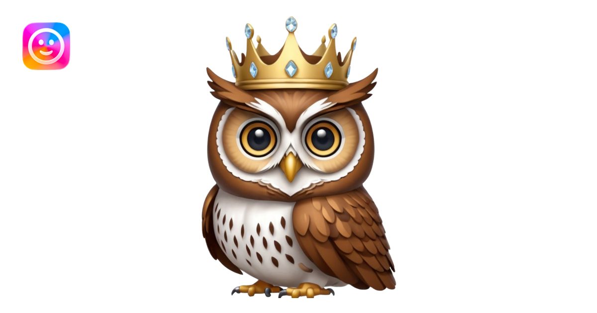Owl Duke – wise owl with crystal crown perched gracefully. emoji | AI ...