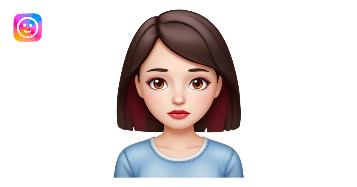 “Emoji brunette girl white top, dewy skin, heavy blush across cheeks ...