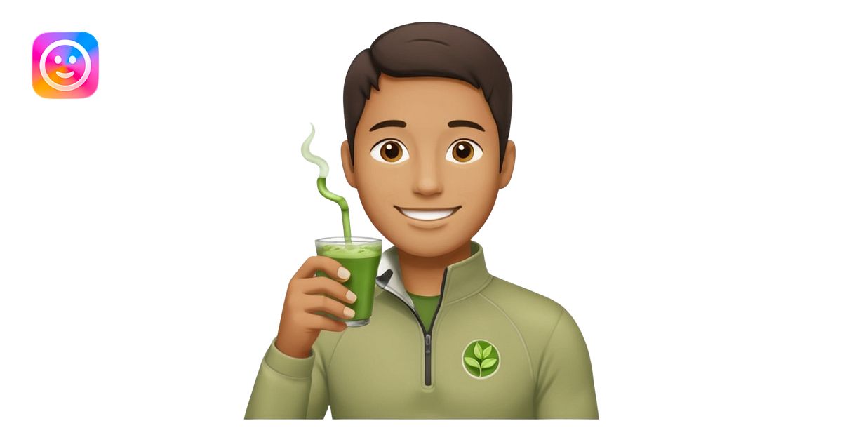 Guy chilling with a quarter zip and matcha tra emoji | AI Emoji Generator