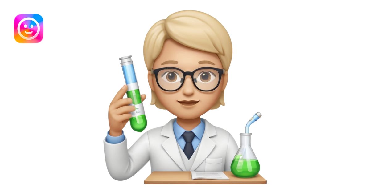 Apple Memoji-style 3D emoji of a researcher wearing glasses holding ...