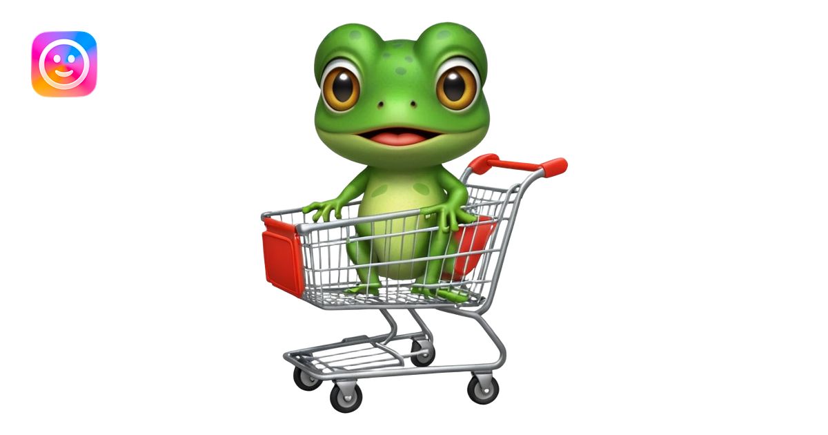 bufo meme frog using a shopping card emoji | AI Emoji Generator
