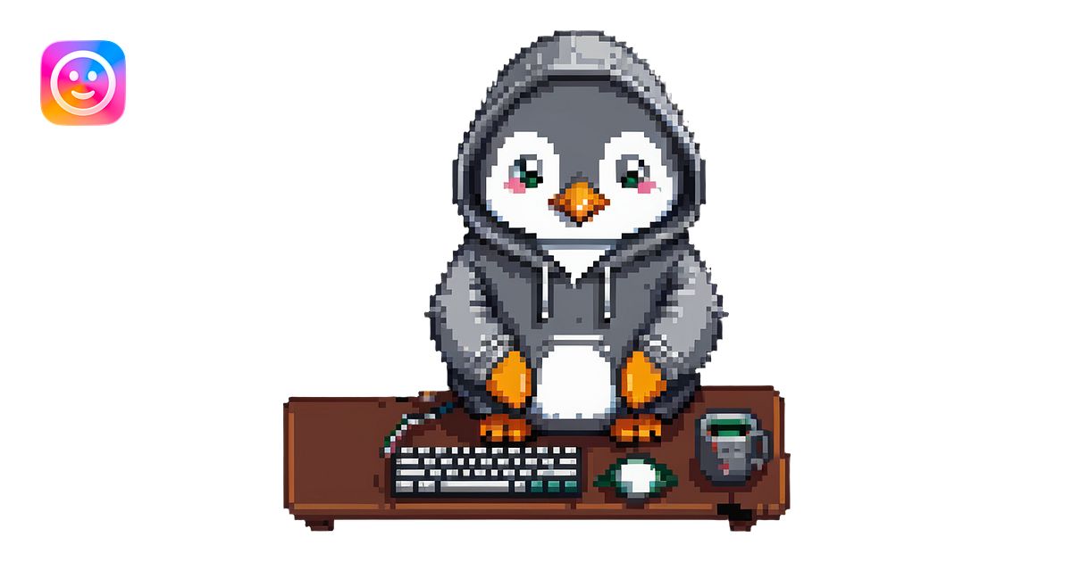 A cute penguin wearing a cozy hoodie typing on a computer keyboard ...