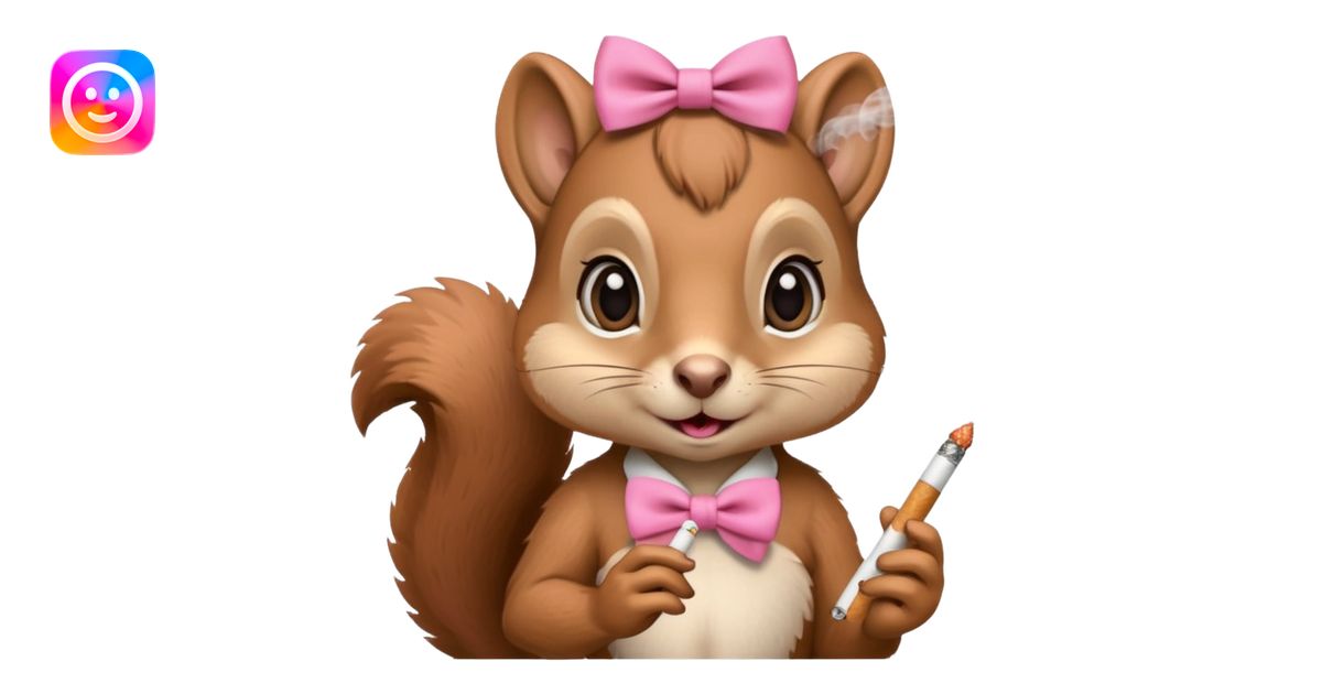 Cute squirrel with big eyes and a pink bow smoking a cigarette emoji ...