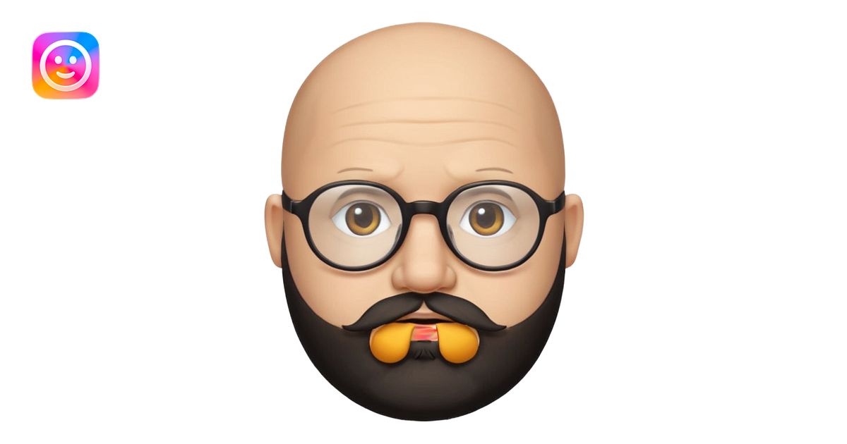 half-bald from the middle, chubby face, with glasses and black beard ...