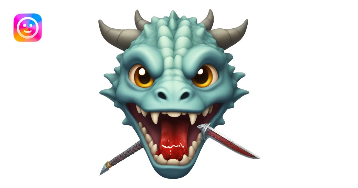 Mythical dragon with bloody sword in mouth emoji | AI Emoji Generator
