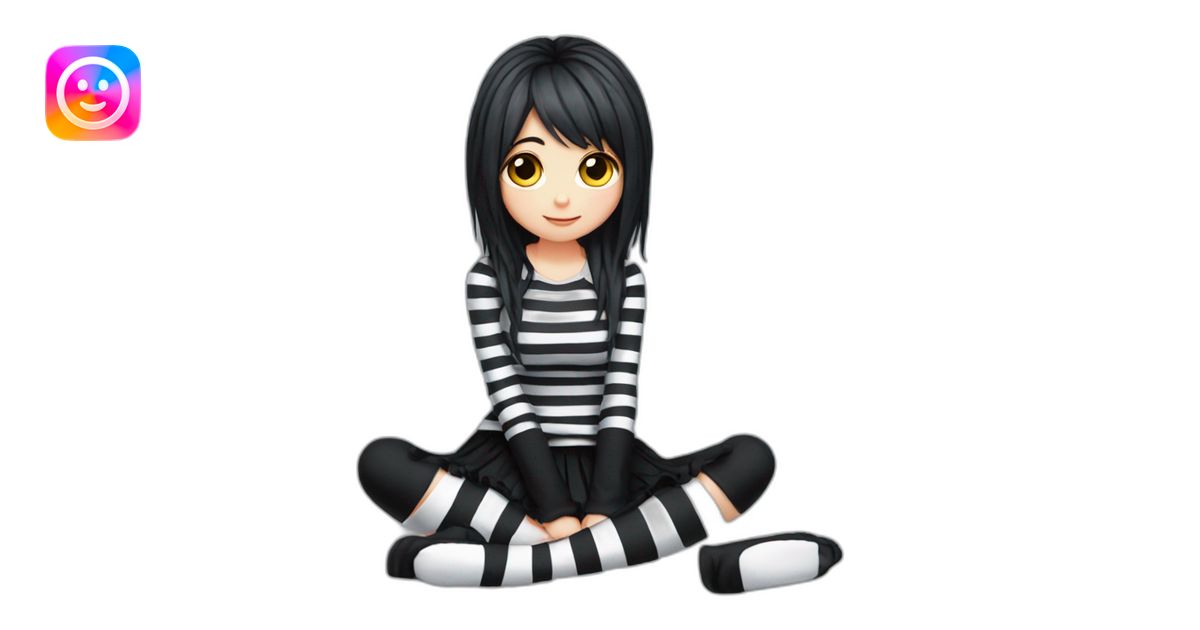 Full body Front view curvy emo girl sits on the floor straight view ...