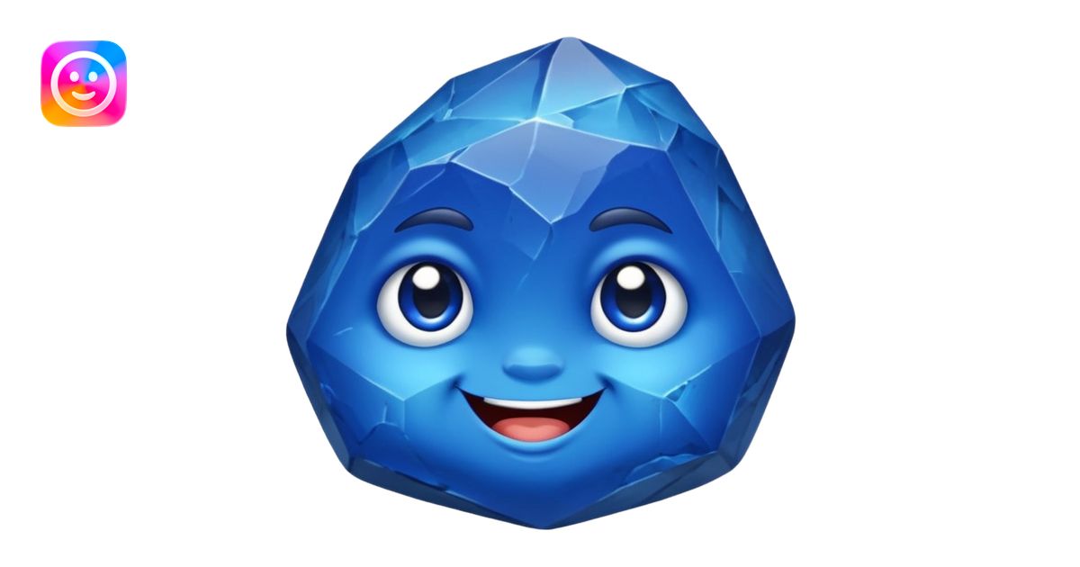 A single chubby gemstone rock character, bright sapphire blue, very ...