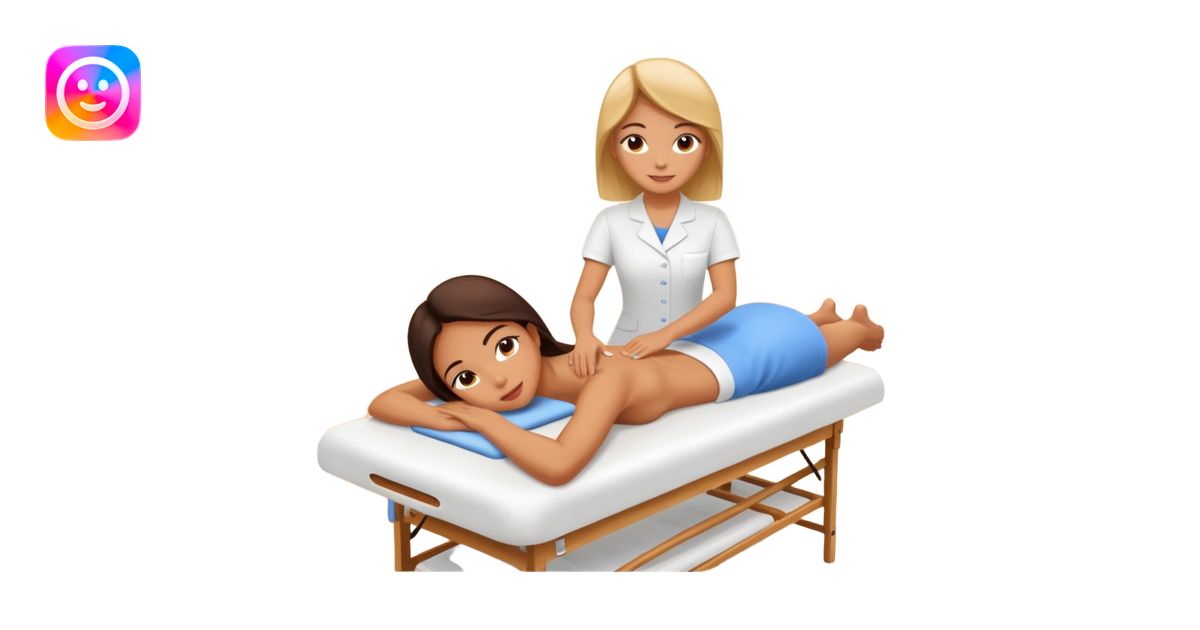 A cute emoji-style illustration of a girl lying on a massage table ...
