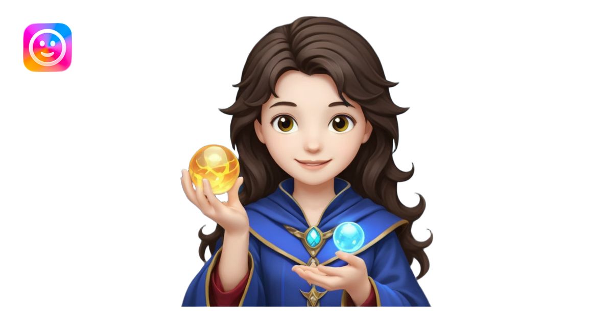 A teen brunette mage with tousled hair, holding a tiny glowing orb and ...