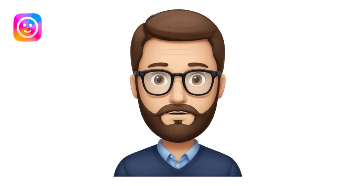 man with beard and glasses, neutral expression emoji | AI Emoji Generator