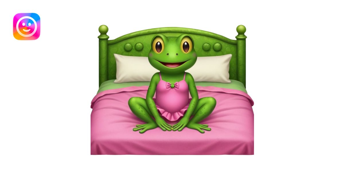 Frog in bed wearing a little pink dress emoji | AI Emoji Generator