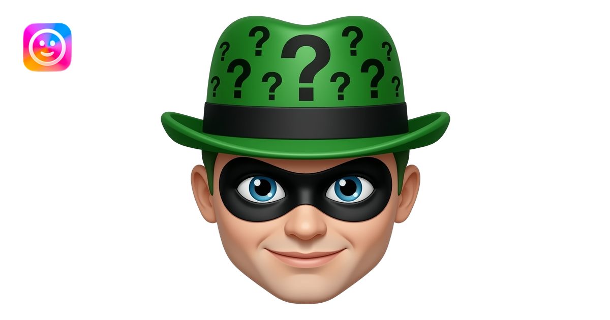 The Riddler, Green derby hat with black question marks, wearing a black ...