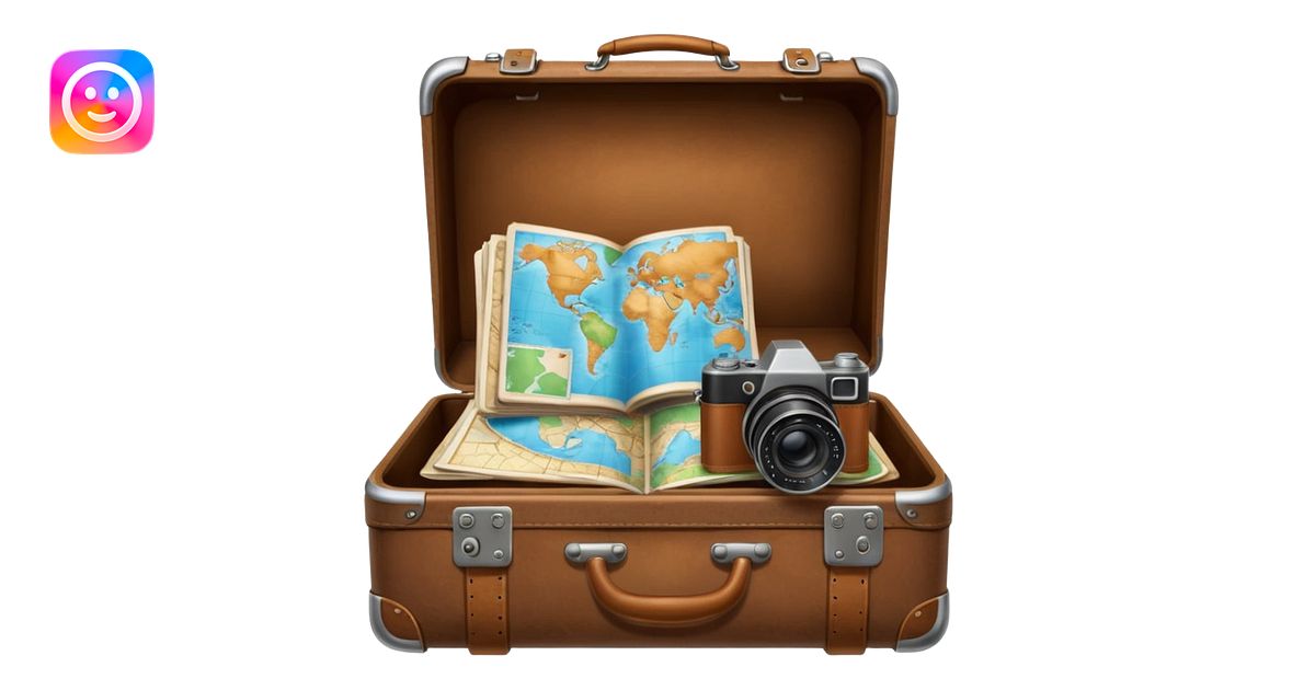 An open traveler's suitcase, from which a map, camera, and phrasebook ...