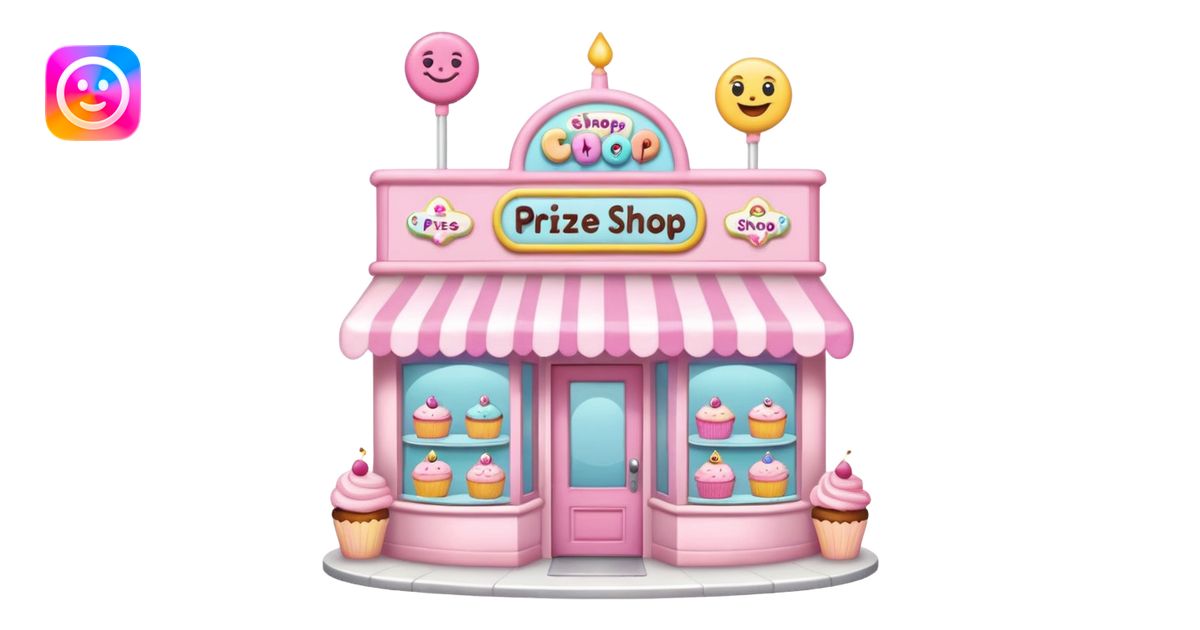 pastel pink cake shop with a 'Prize Shop' sign above the entrance ...