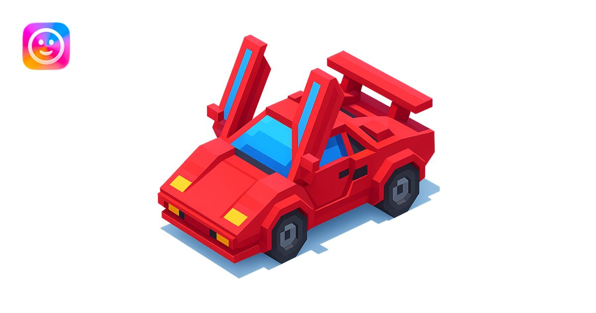 red Lamborghini Countach with open scissor doors, isometric view 3D ...