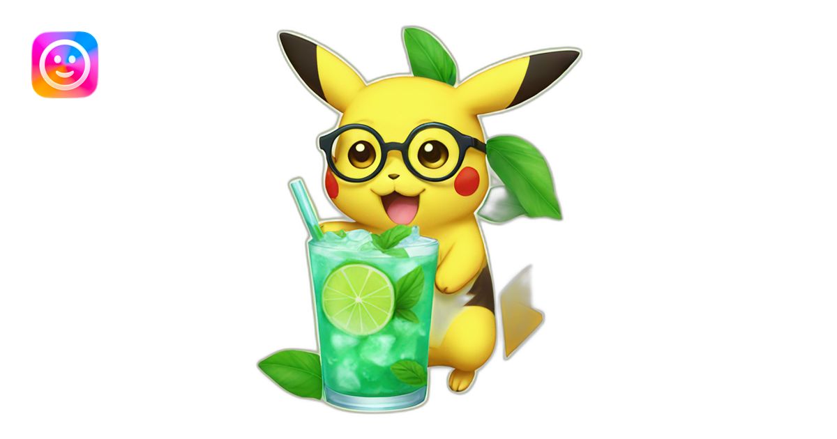 sick pikachu with glasses drinking mojito emoji | AI Emoji Generator