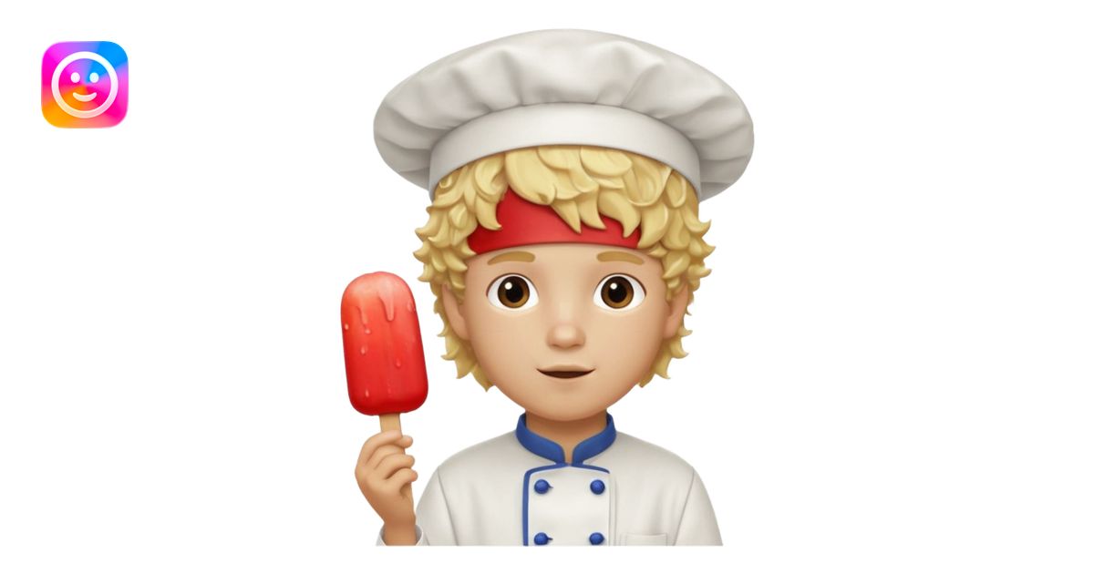 boy blonde curly hair, chef, eating ice pop emoji | AI Emoji Generator