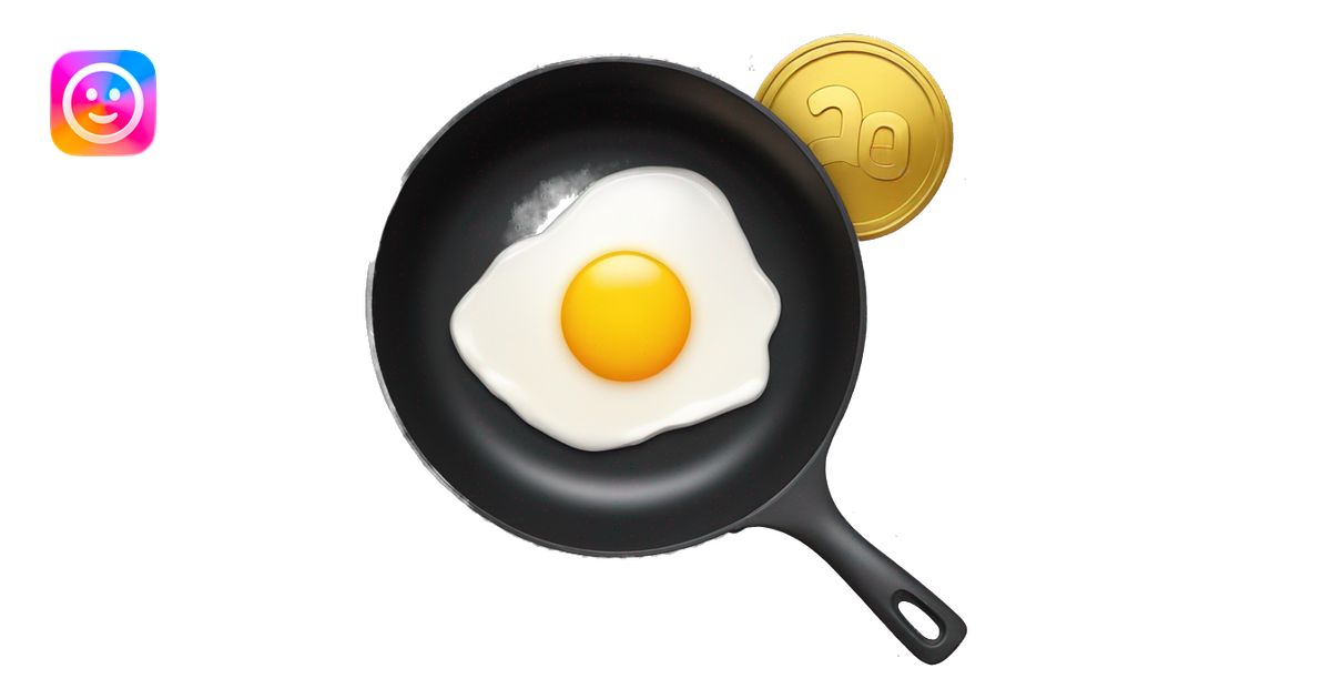 A simple, emoji-style illustration of a black frying pan viewed from ...