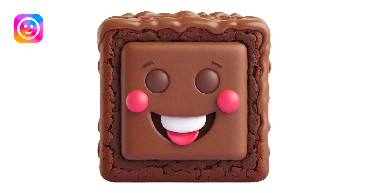 3D chocolate brownie with a big smiley face, realistic texture, soft ...