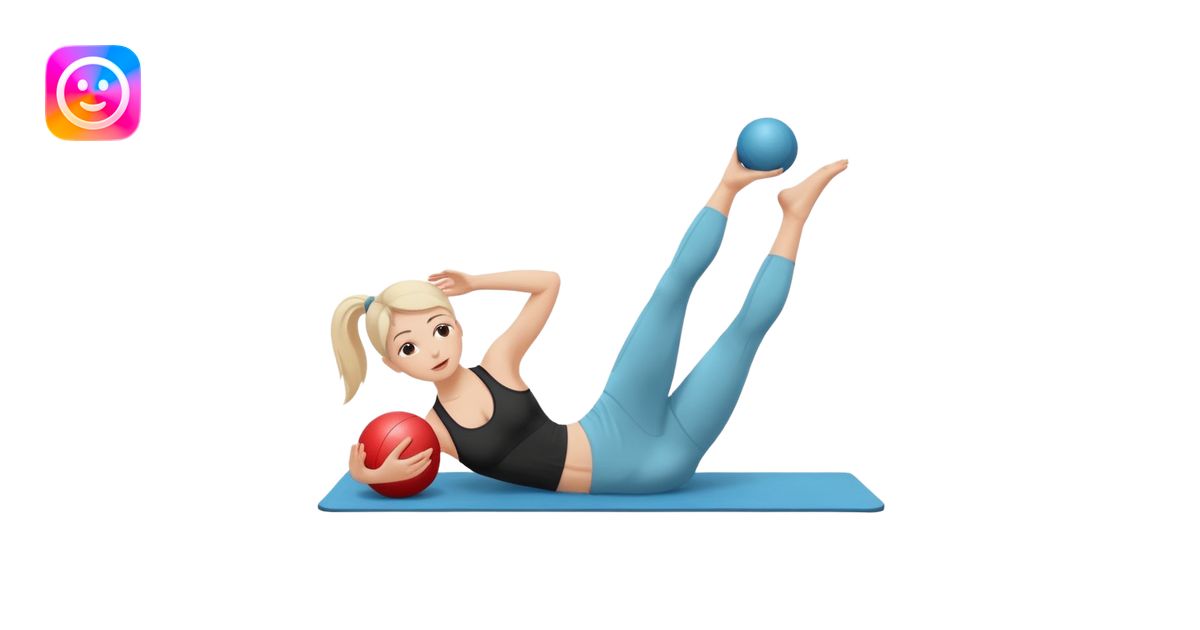 generate a pretty woman doing pilates on a mat with a small ball emoji ...