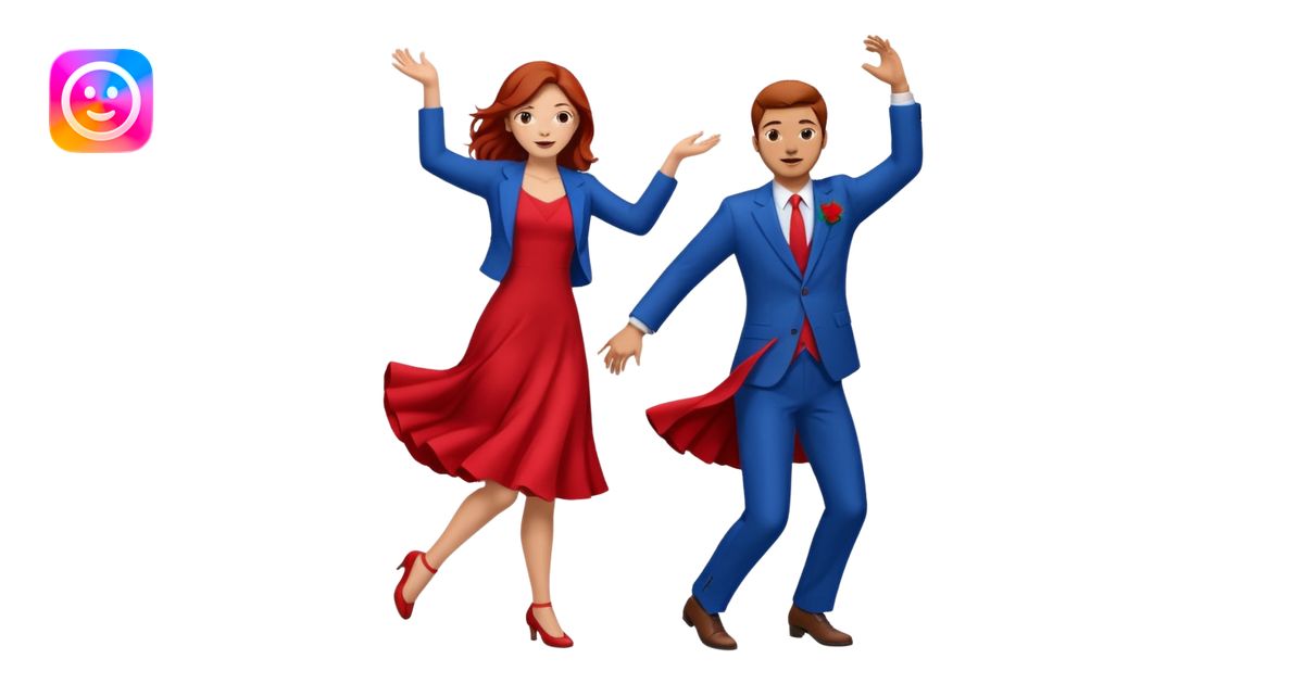 Two people dancing one wearing red and one wearing blue. Brown hair and ...