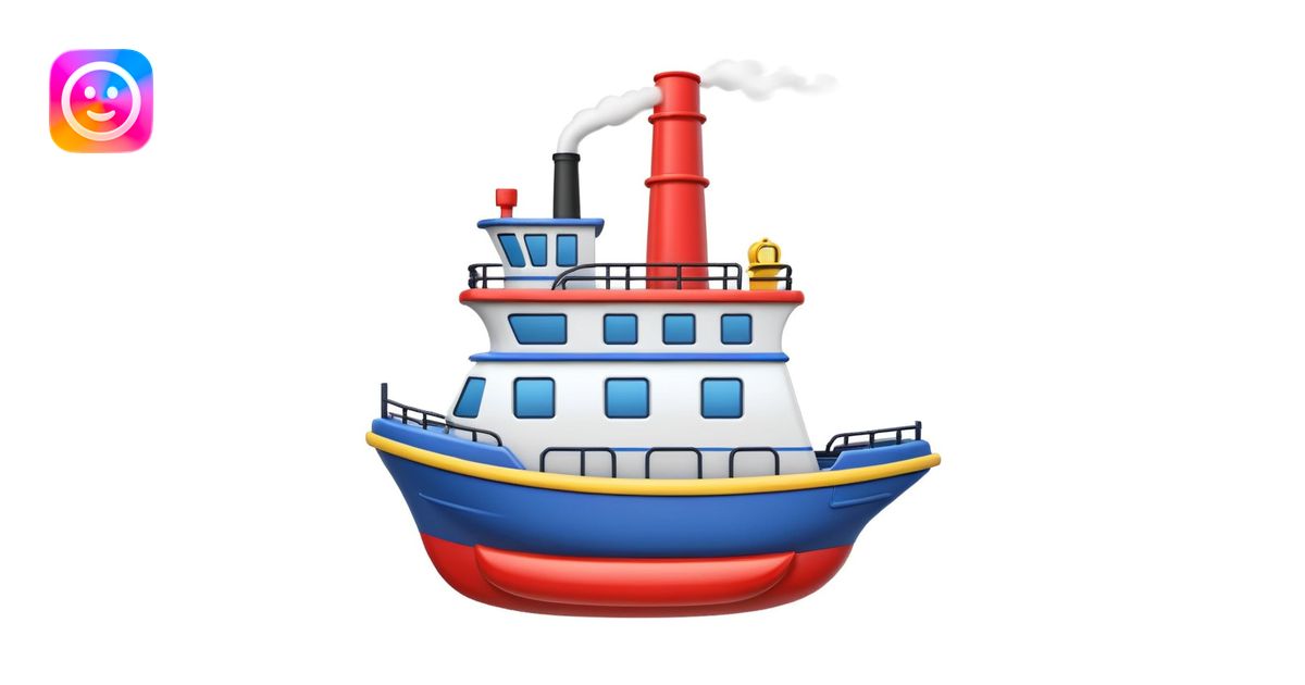 3D apple style emoji of a ship with simplified shapes, cartoon-like ...