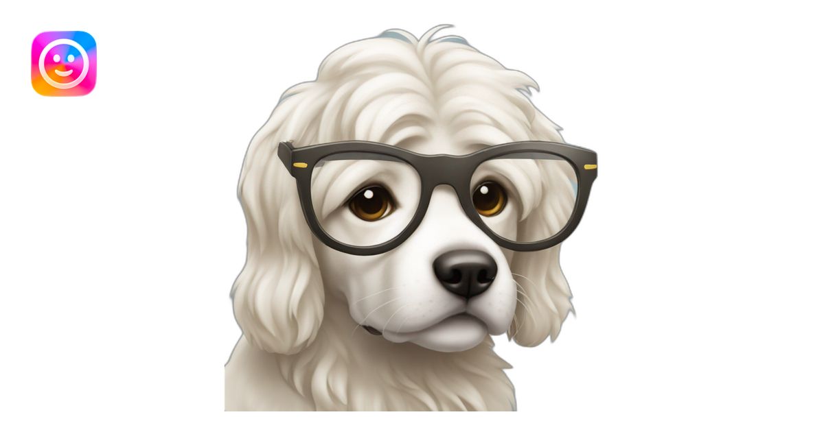 perro ondulado blanco con chica con lentes emoji | AI Emoji Generator