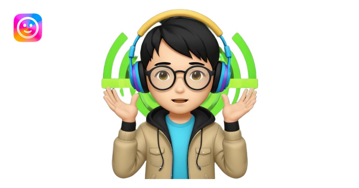 Chibi Japanese boy with black hair and round glasses, big headphones ...