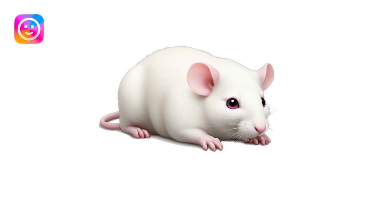 Realistic fat white rat with pink eyes lying down, full body showing ...