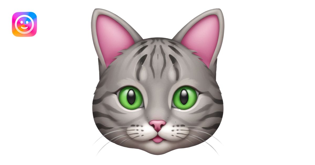 grey tabby cat: pink ears fur green eyes emoji | AI Emoji Generator