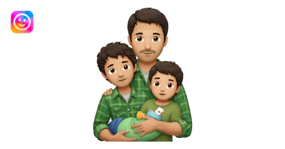 A father with messy medium-length dark hair and light stubble, wearing ...