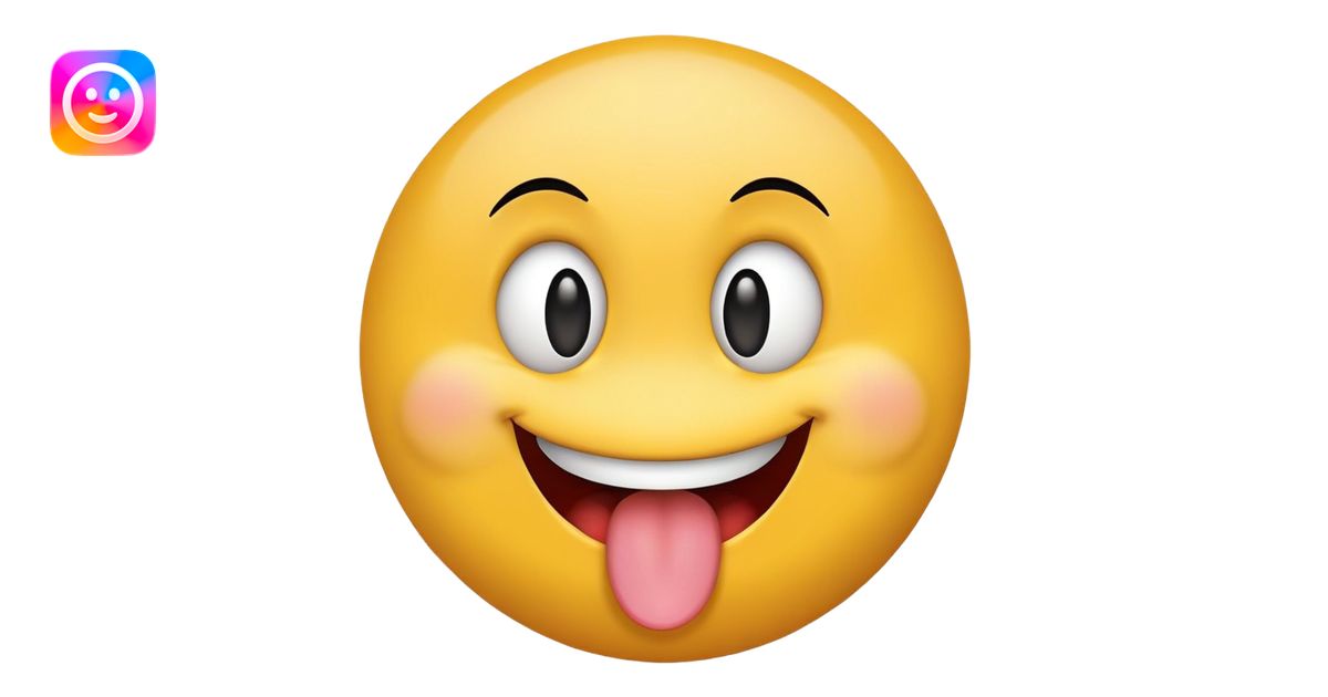 smiley face with wide, off-center eyes, tongue-out, goofy and playful ...