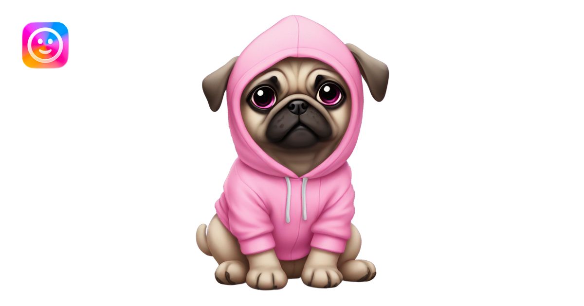 Cute Baby Pug with pink eyes wearing a pink hoodie emoji | AI Emoji ...