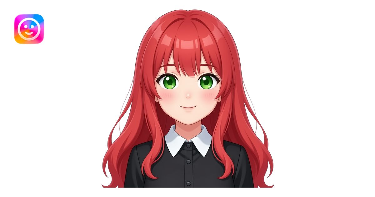 anime girl blowing smooch red hair green eyes black blouse with white ...