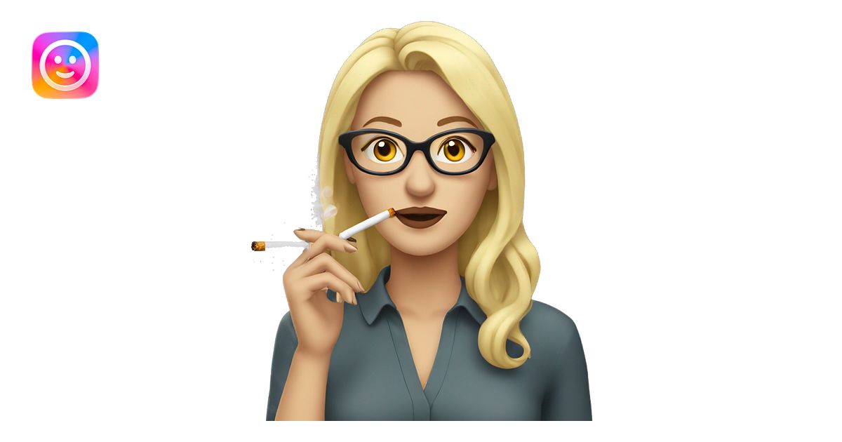 blonde woman with glasses smoking a cigarette, cigarette in clear hands ...