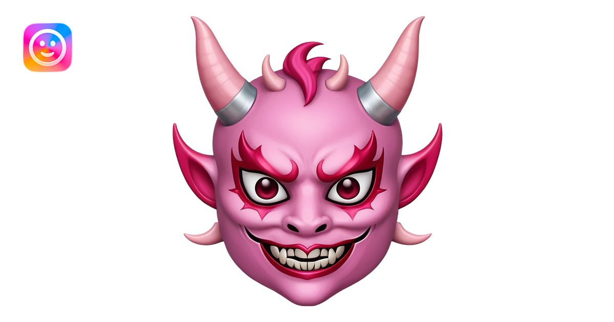 A pink girly oni mask with devil horns emoji | AI Emoji Generator